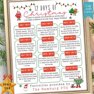 Editable Christmas Holiday Appreciation Flyer| Teacher 12 Days of ...