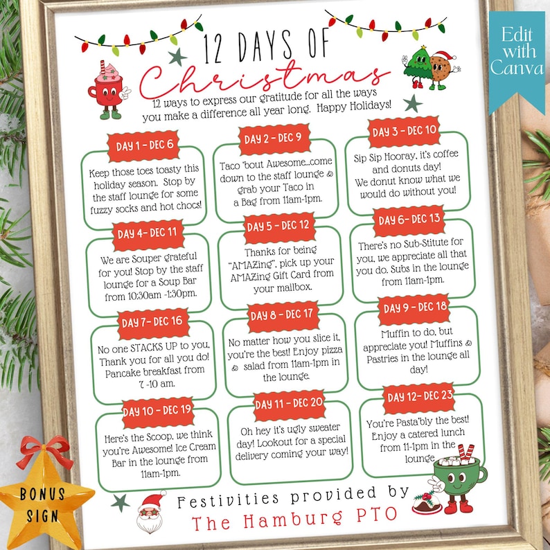 Editable Christmas Holiday Appreciation Flyer| Teacher 12 Days of ...