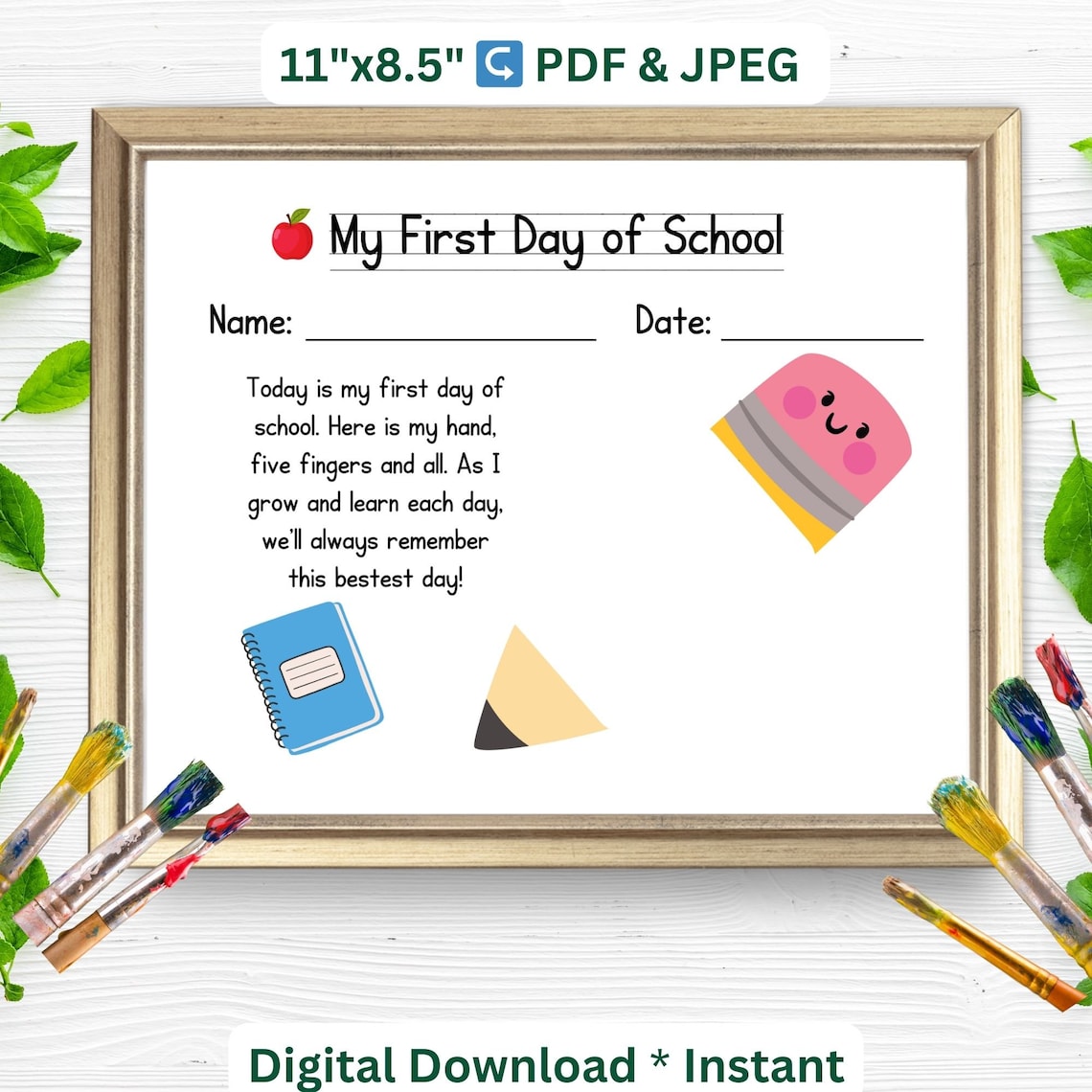 First Day of School Handprint Craft My First Day of School Printable ...