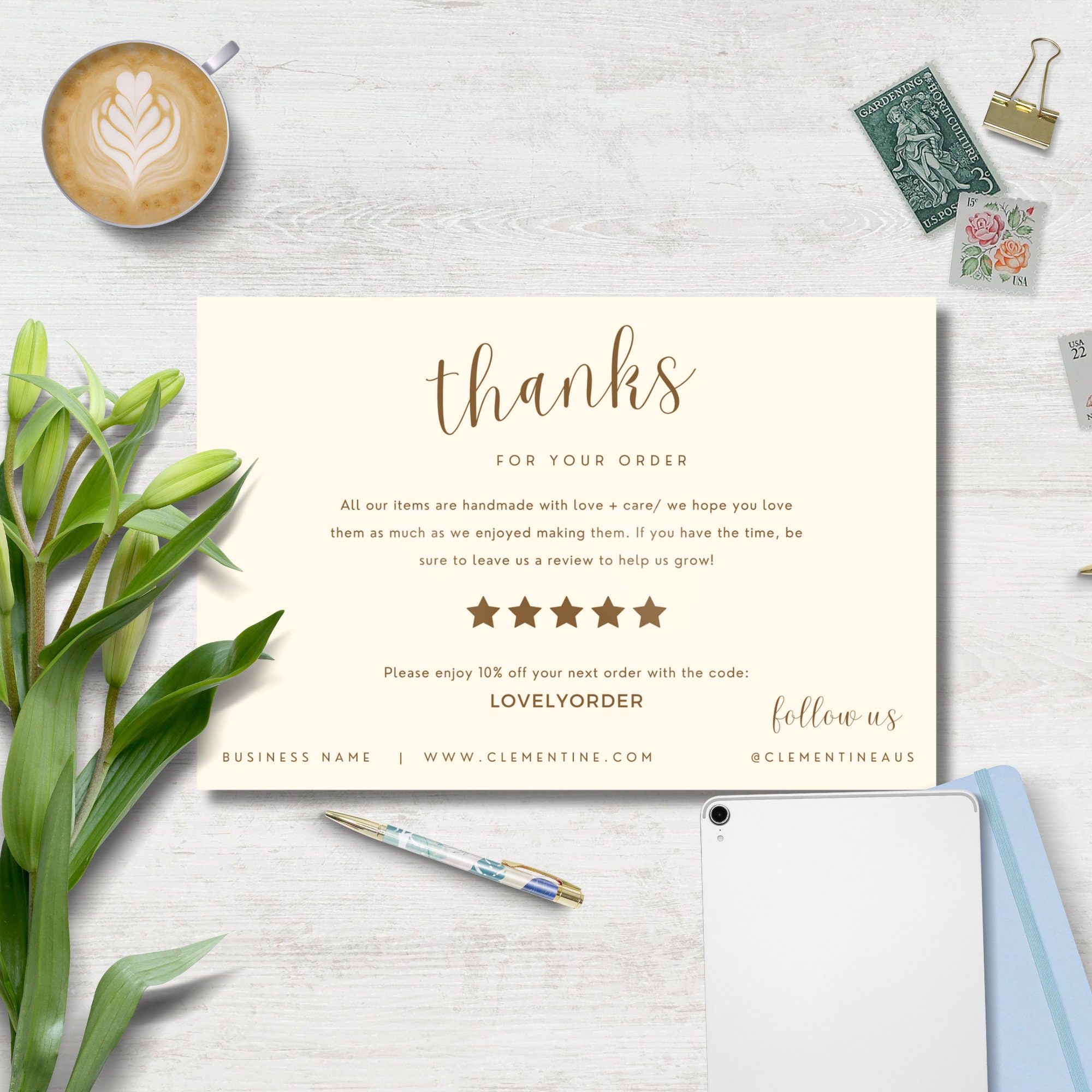 Simple Business Thank You Card Template INSTANT DOWNLOAD Thanks for ...
