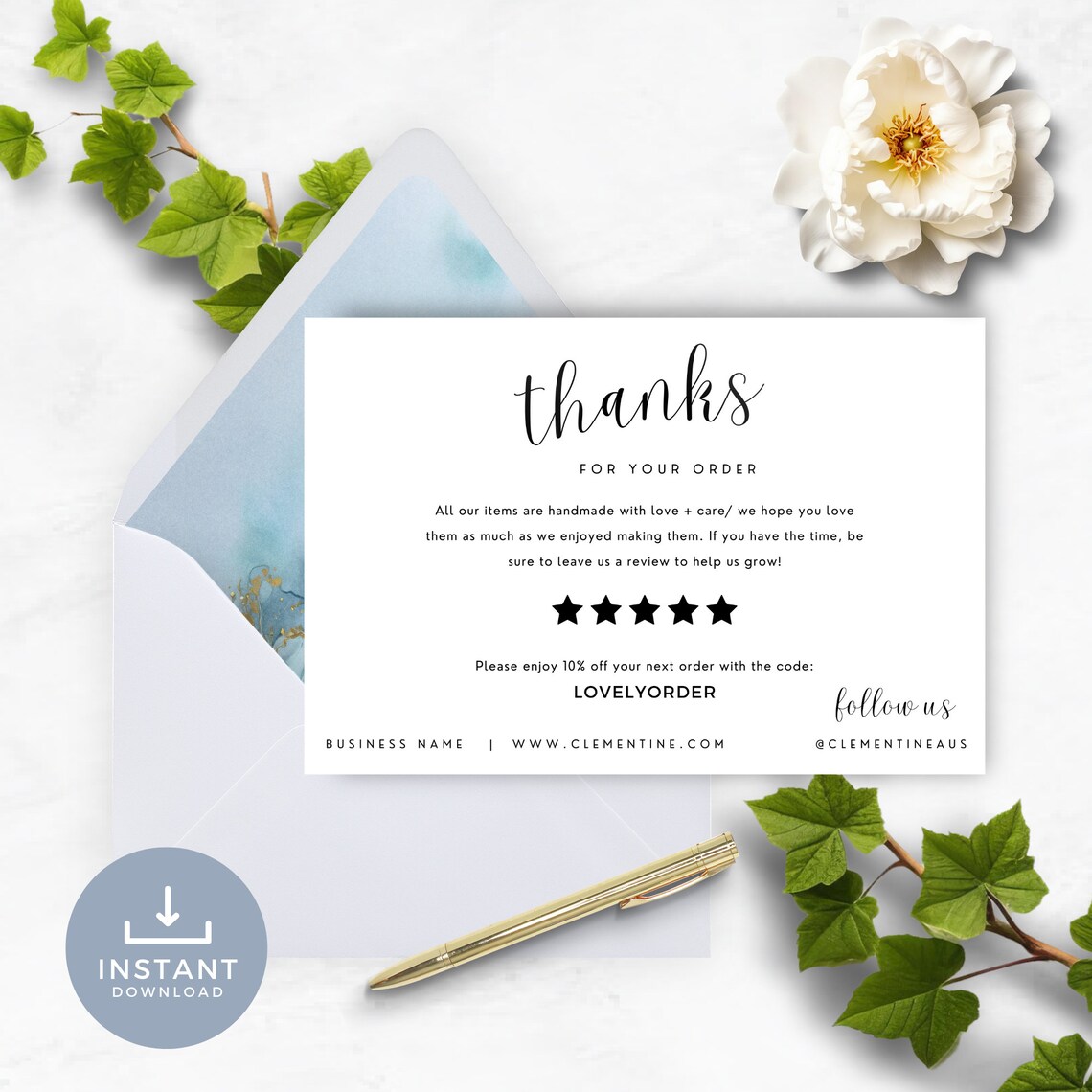 Simple Business Thank You Card INSTANT DOWNLOAD Printable Canva ...