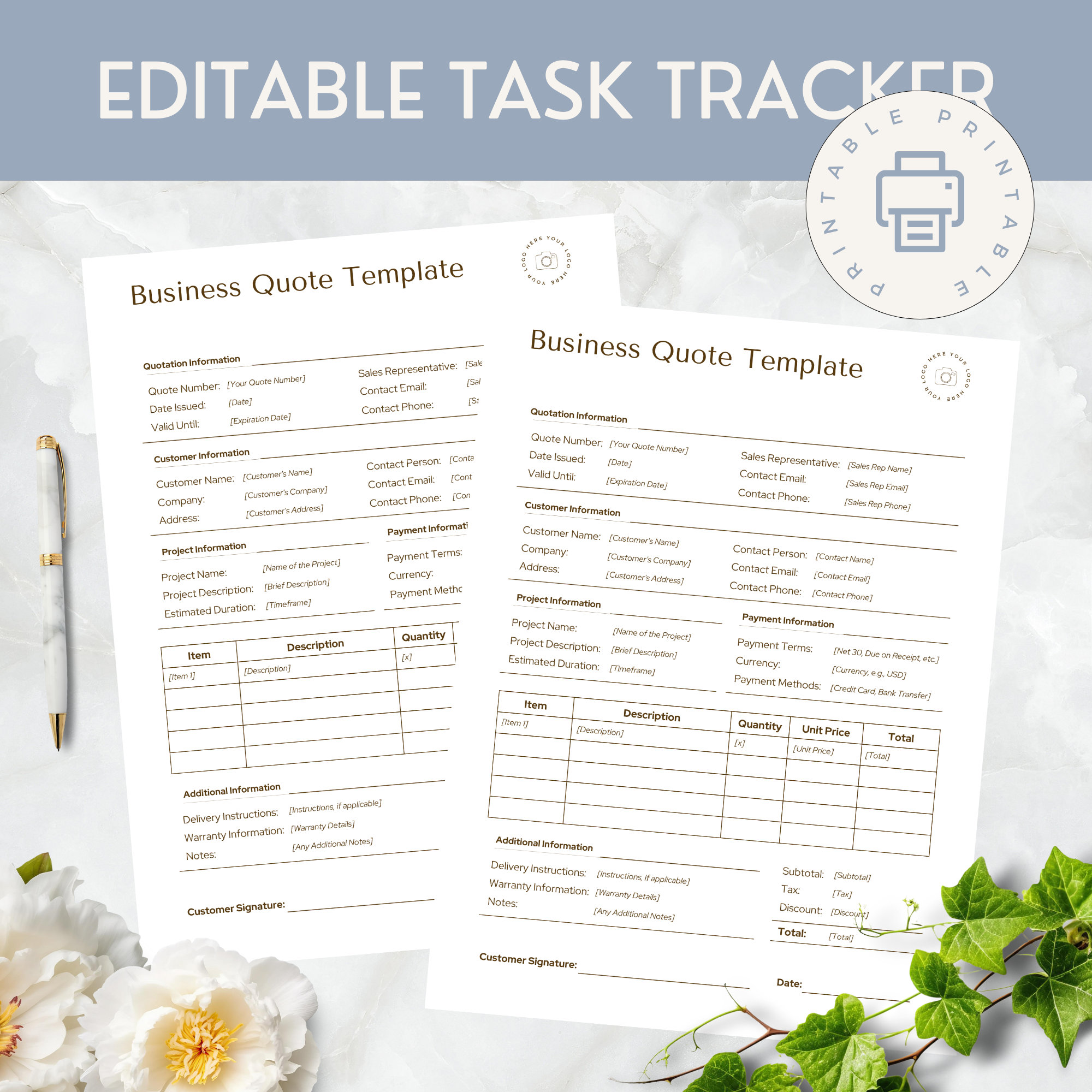Business Quote Template Canva Printable, Estimate Template, Quotation ...