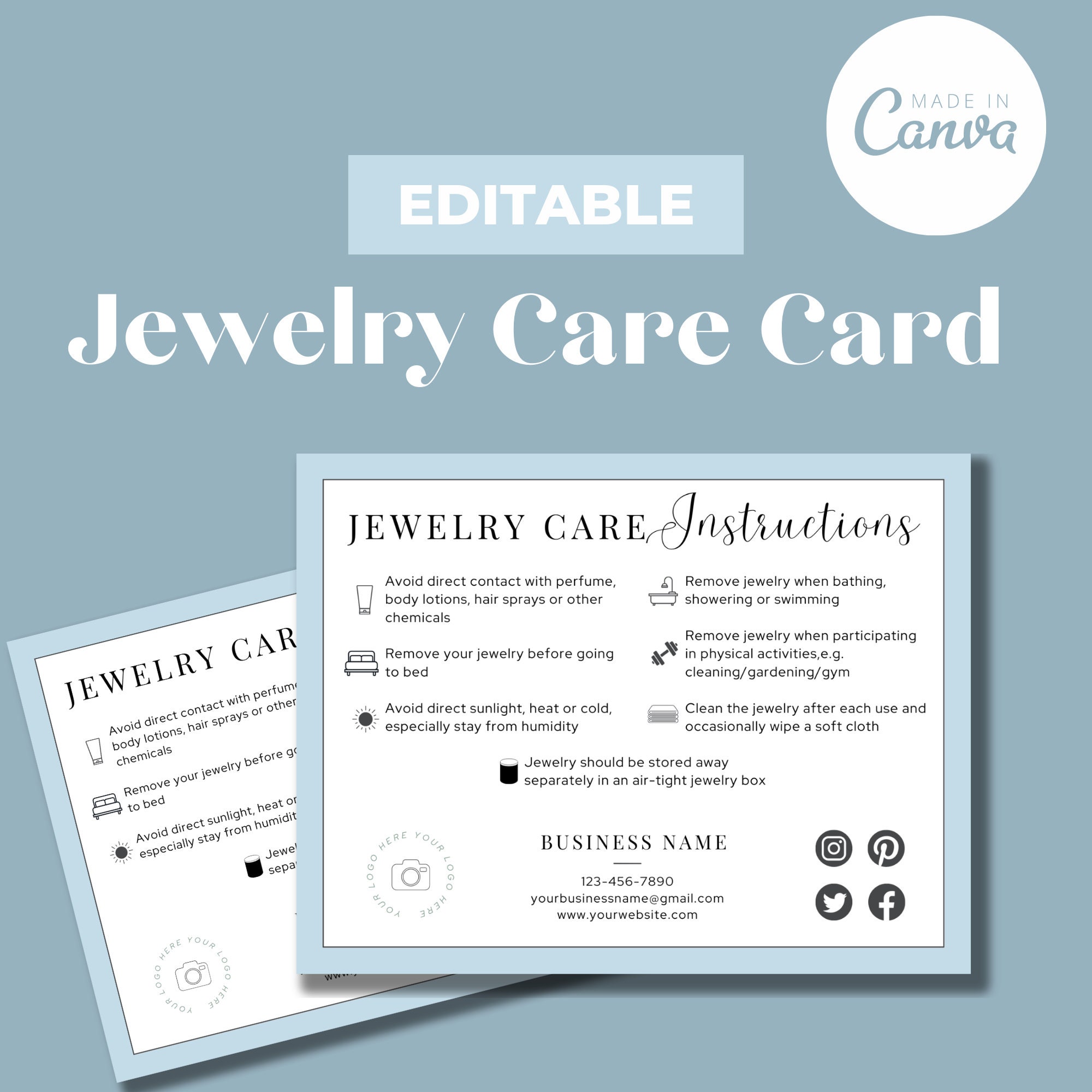 Earring Care Cards | Printable Jewellery Care Instructions | Care Card ...