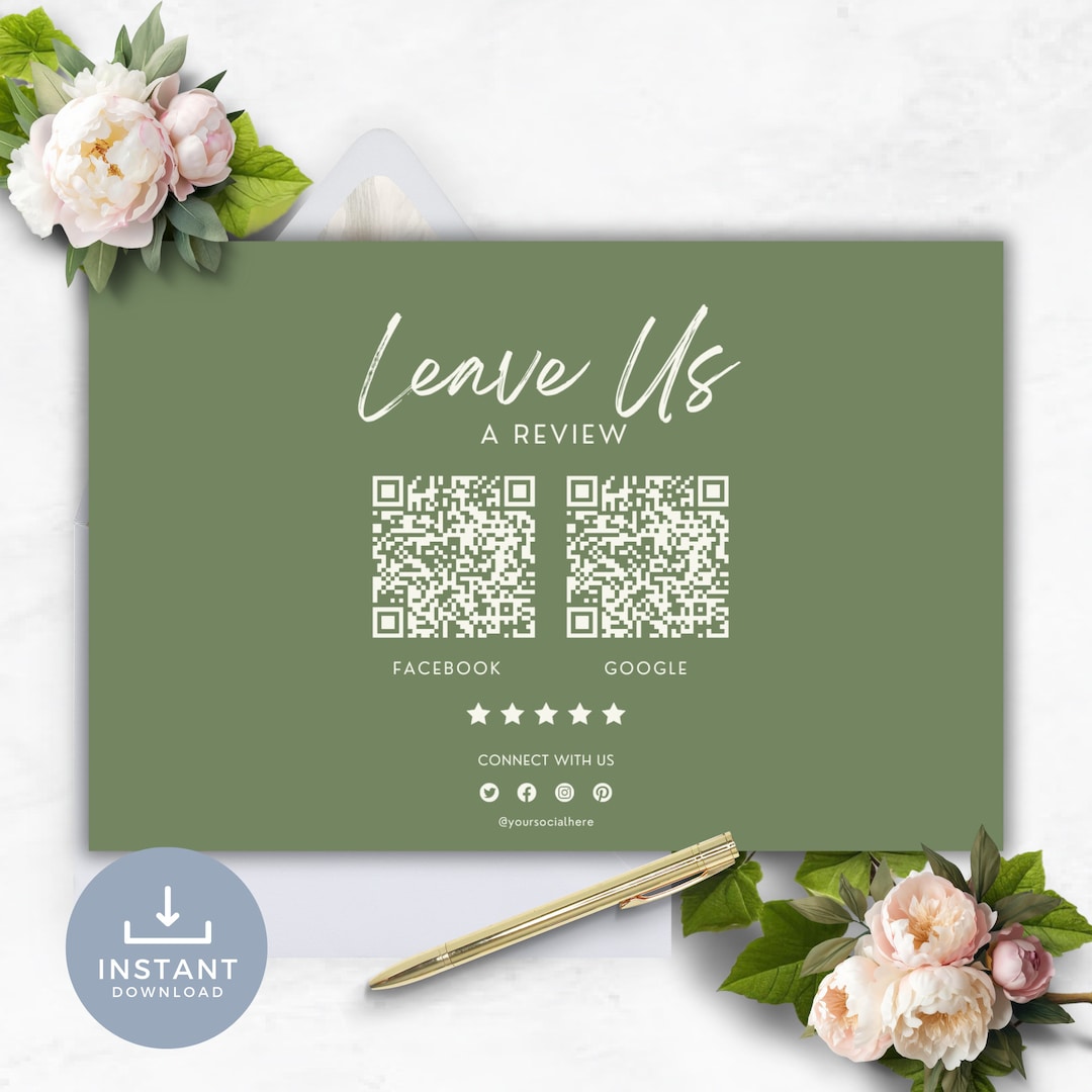 Leave a Review QR Code Card INSTANT DOWNLOAD Leave Review, Write a ...