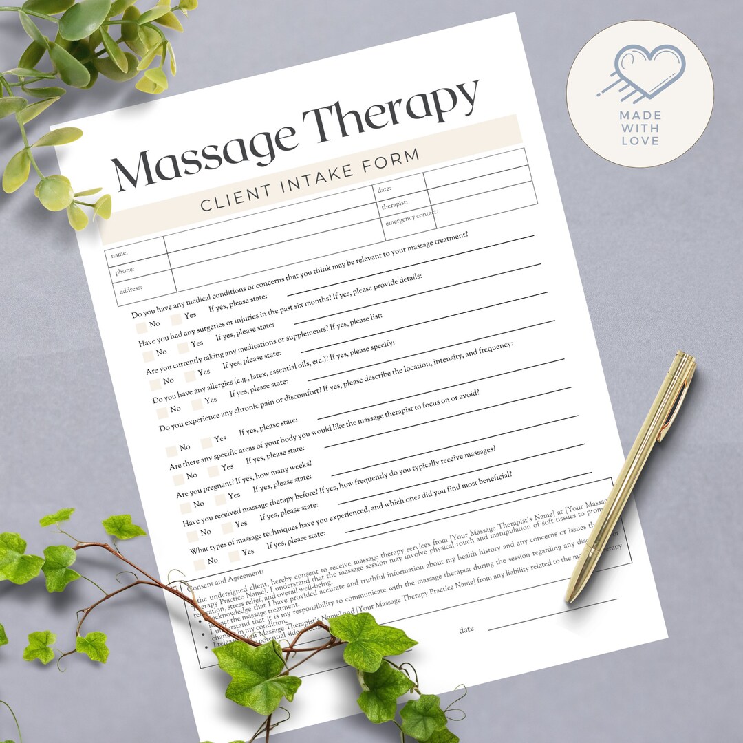 Massage Intake Form, Massage Therapist, Client Intake Forms, Massage Consent Form, Esthetician ...