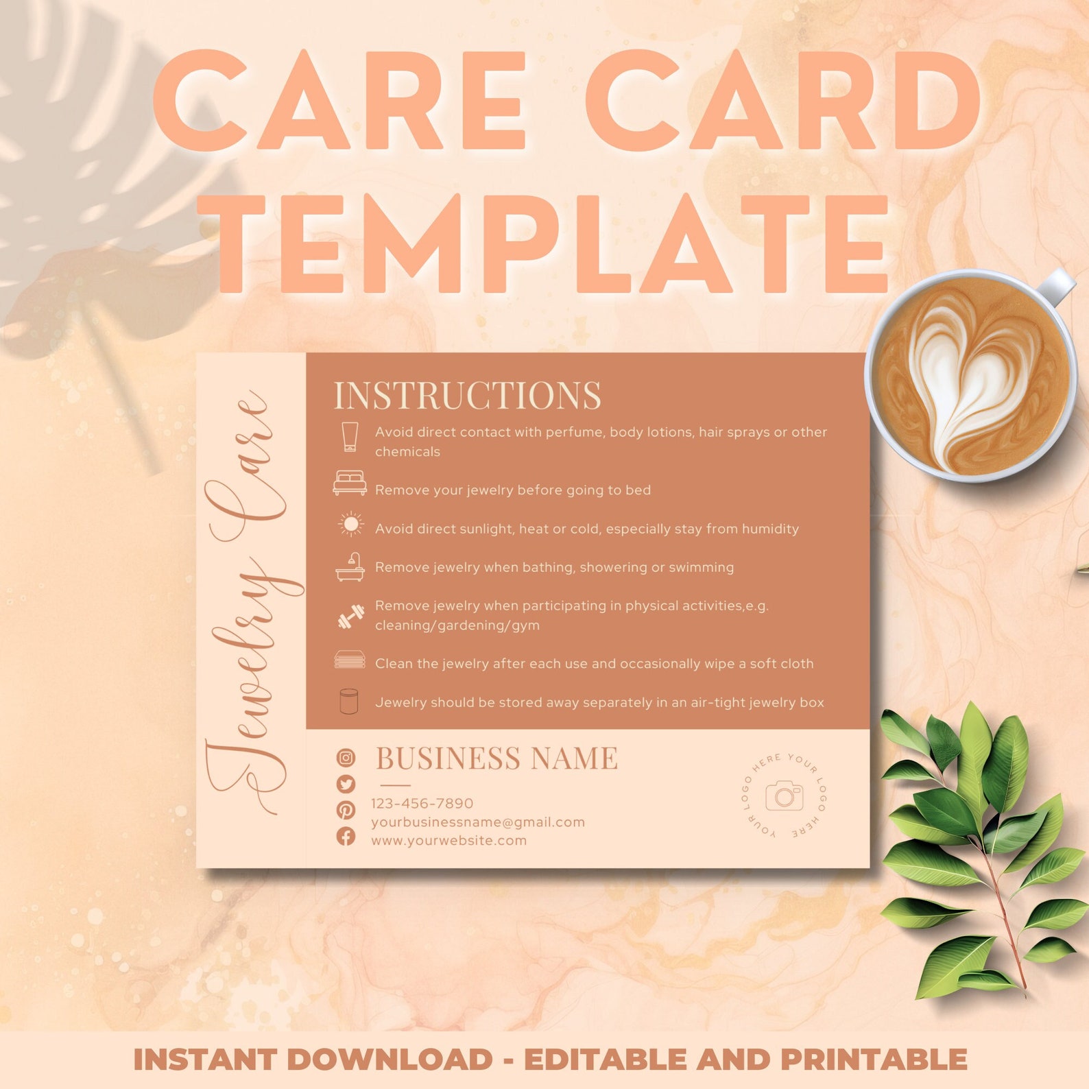 Care Cards for Jewelry Care Instructions INSTANT DOWNLOAD Jewellery ...