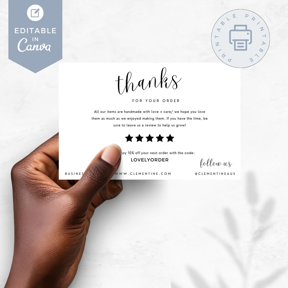Simple Business Thank You Card INSTANT DOWNLOAD Printable Canva ...
