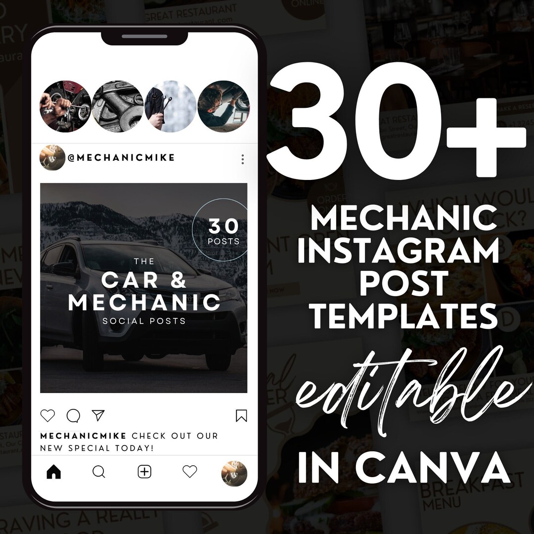 30 Professional Mechanic Social Media Instagram Templates | INSTANT ...