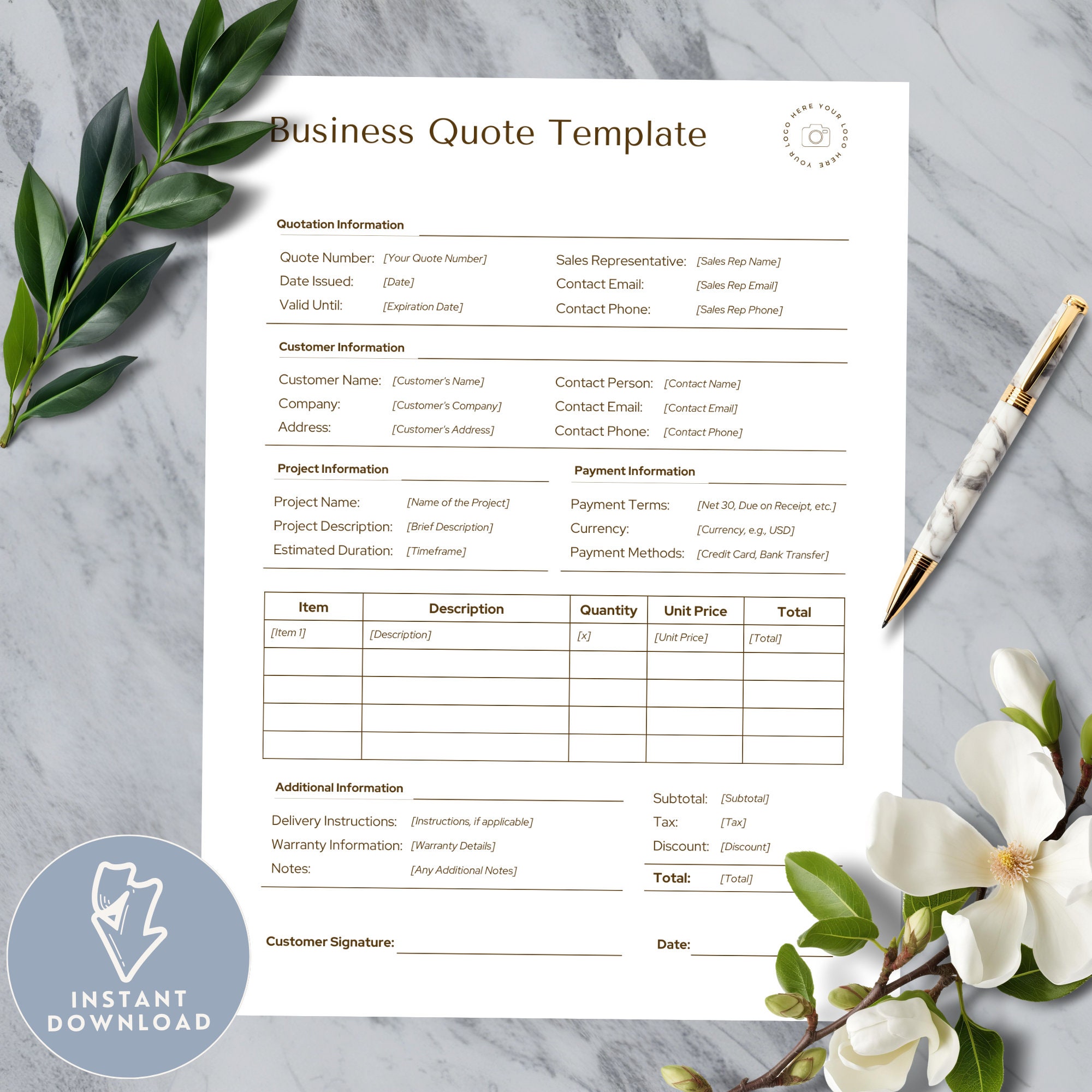 Business Quote Template Canva Printable, Estimate Template, Quotation ...