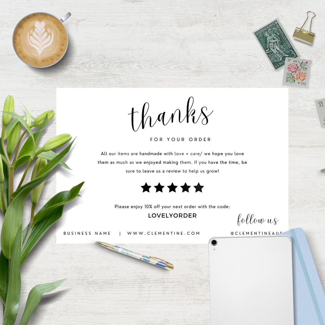 Simple Business Thank You Card INSTANT DOWNLOAD Printable Canva ...