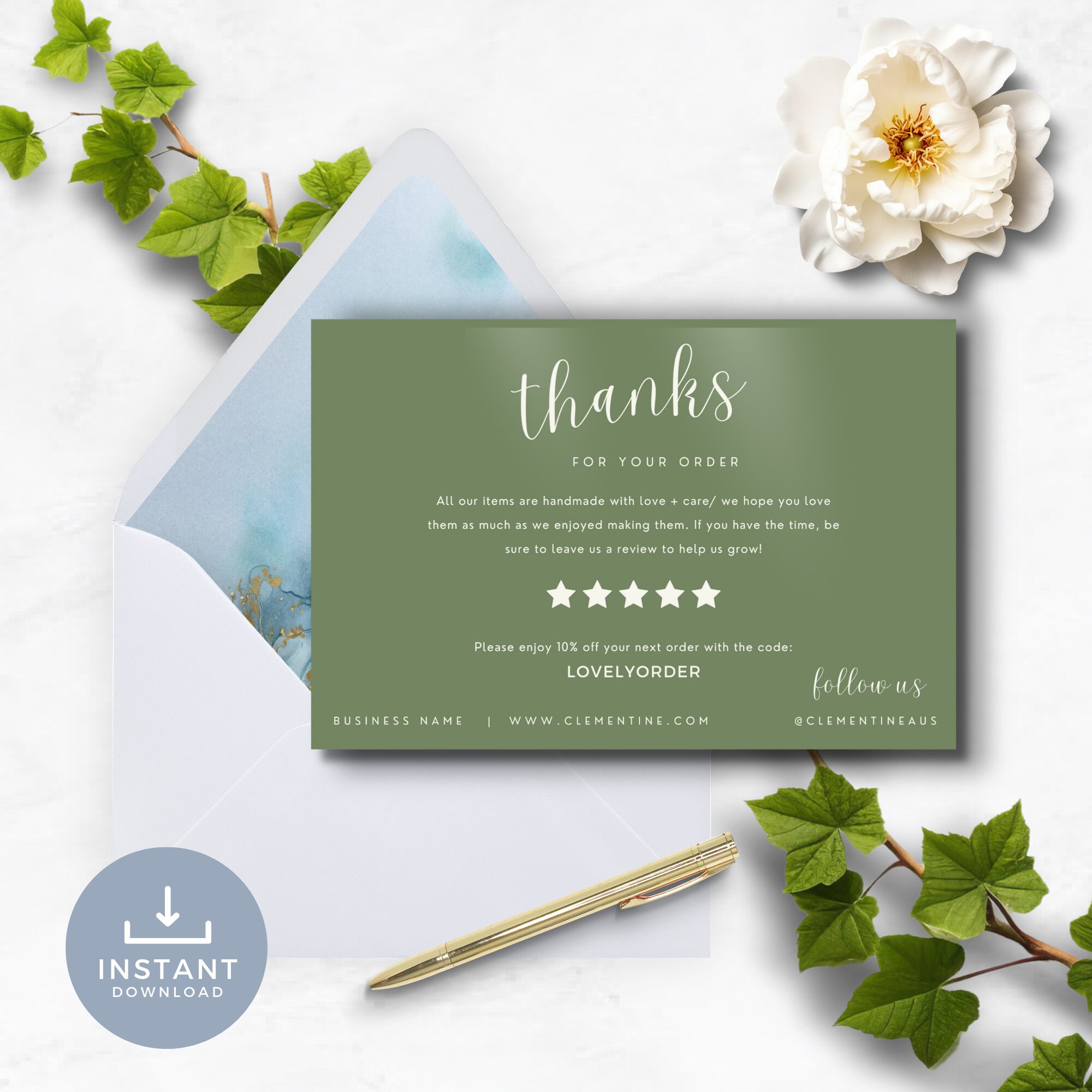 Simple Business Thank You Card INSTANT DOWNLOAD Printable Canva ...