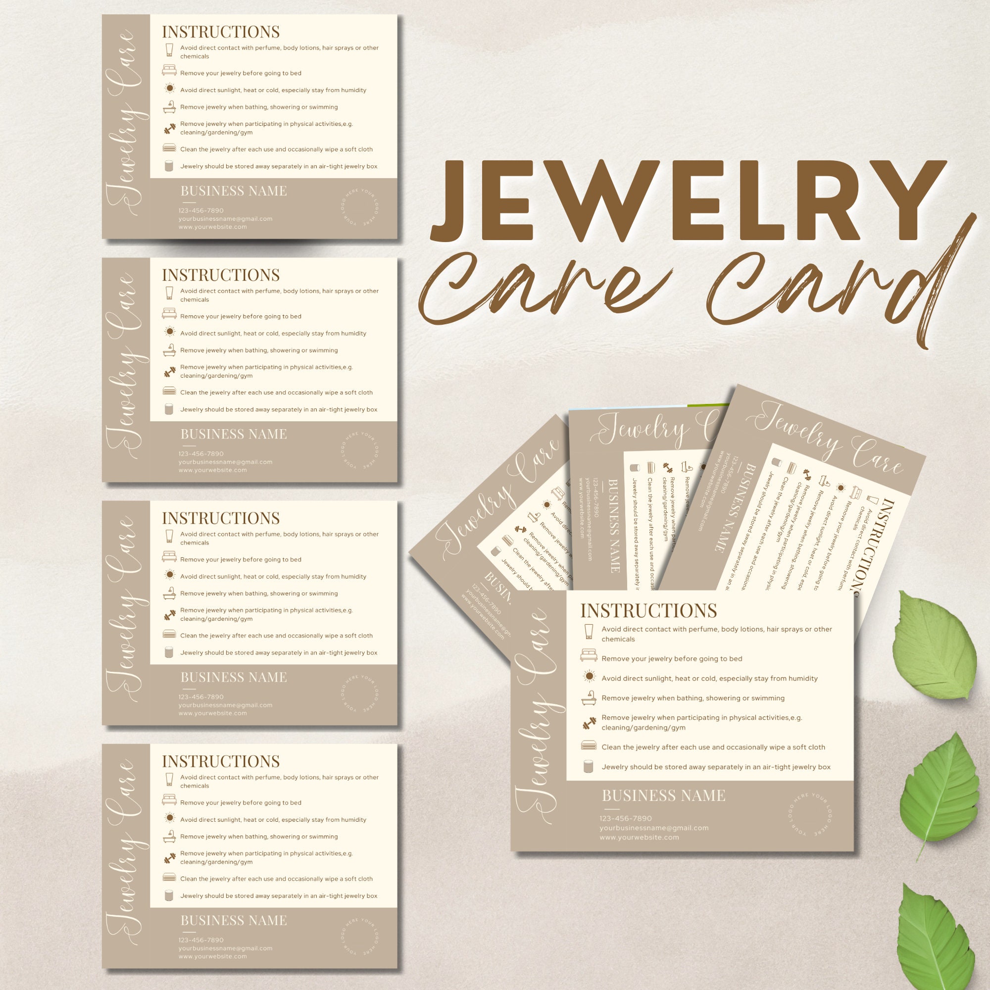 Care Cards for Jewelry Care Instructions Card INSTANT DOWNLOAD Canva ...