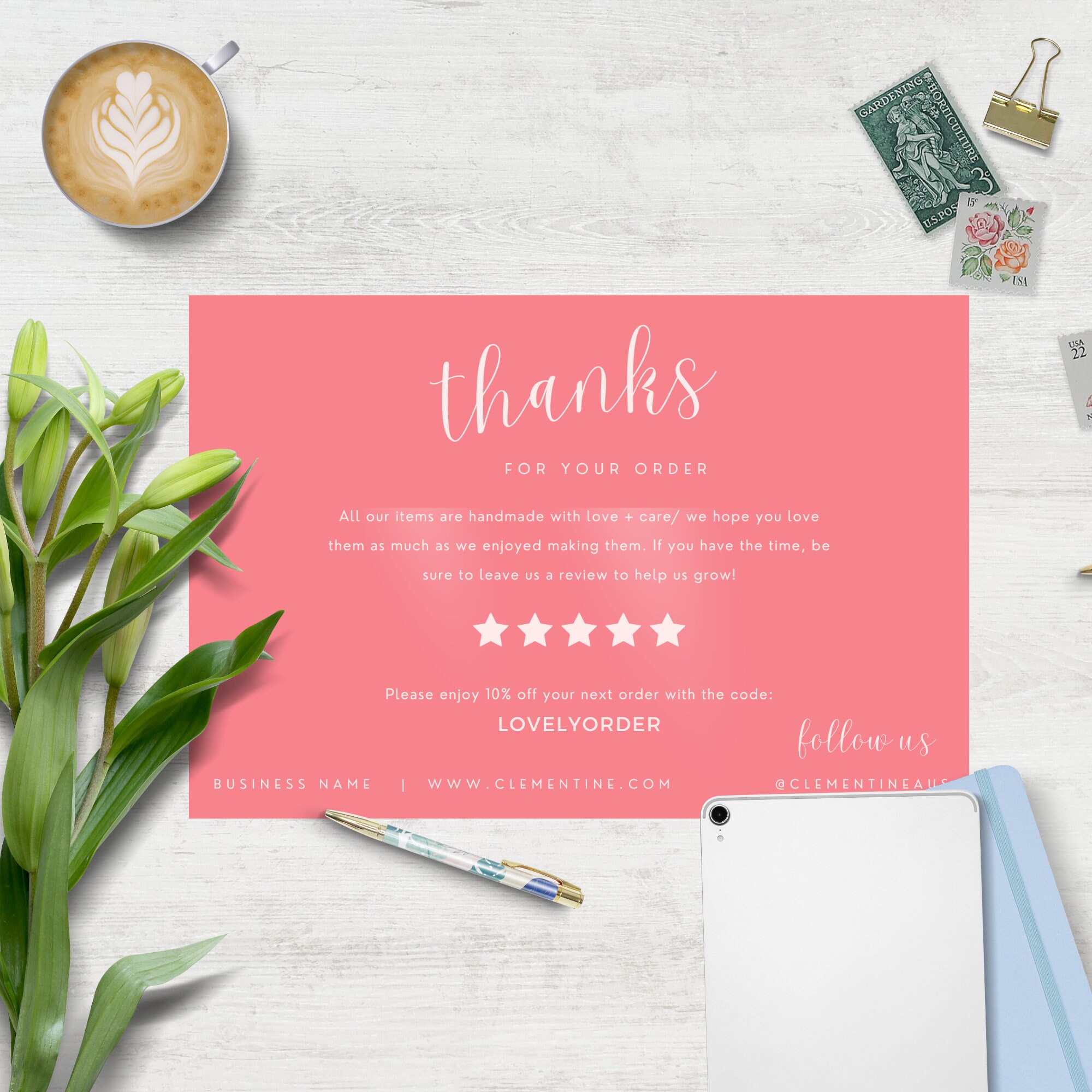 Simple Business Thank You Card INSTANT DOWNLOAD Printable Canva ...