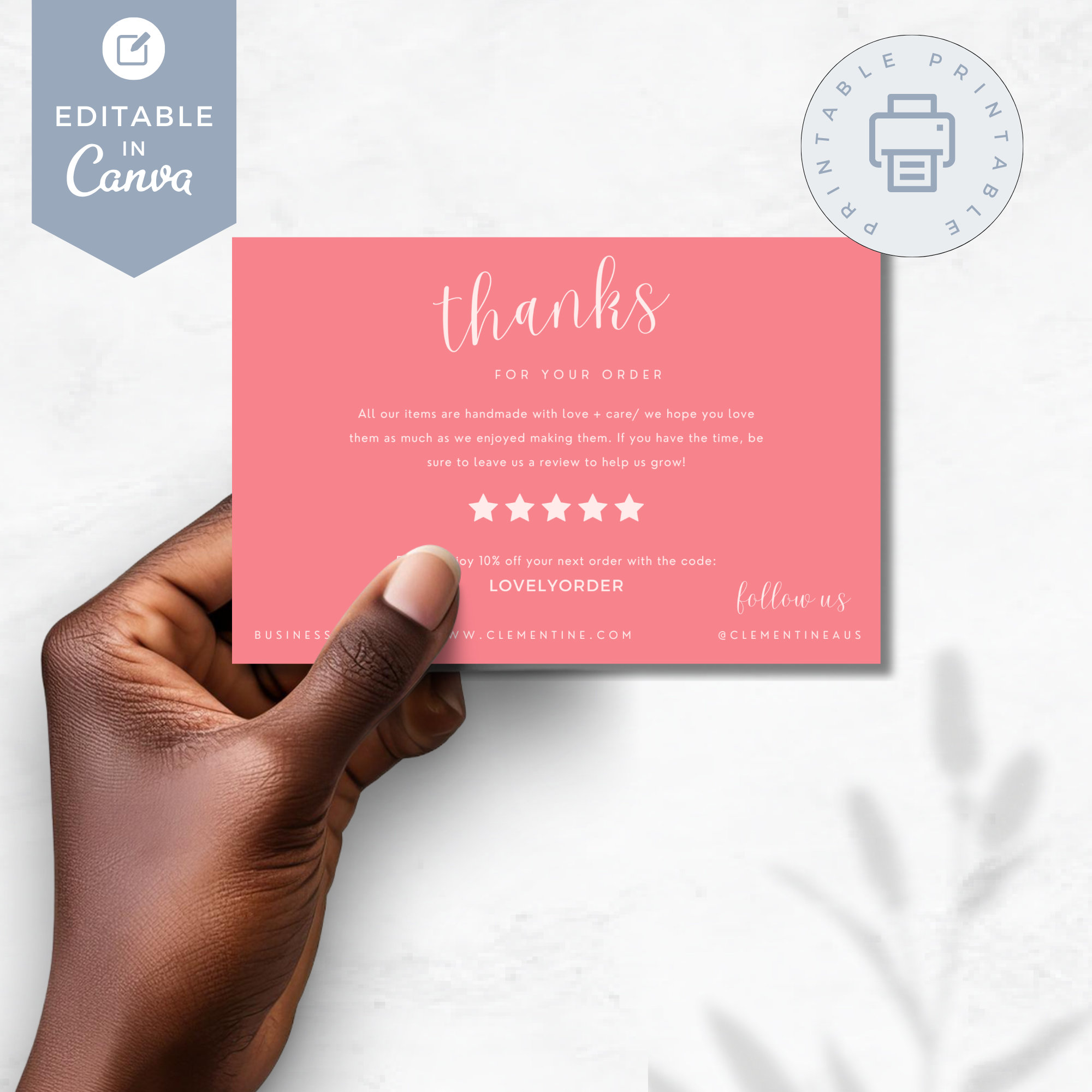 Simple Business Thank You Card INSTANT DOWNLOAD Printable Canva ...