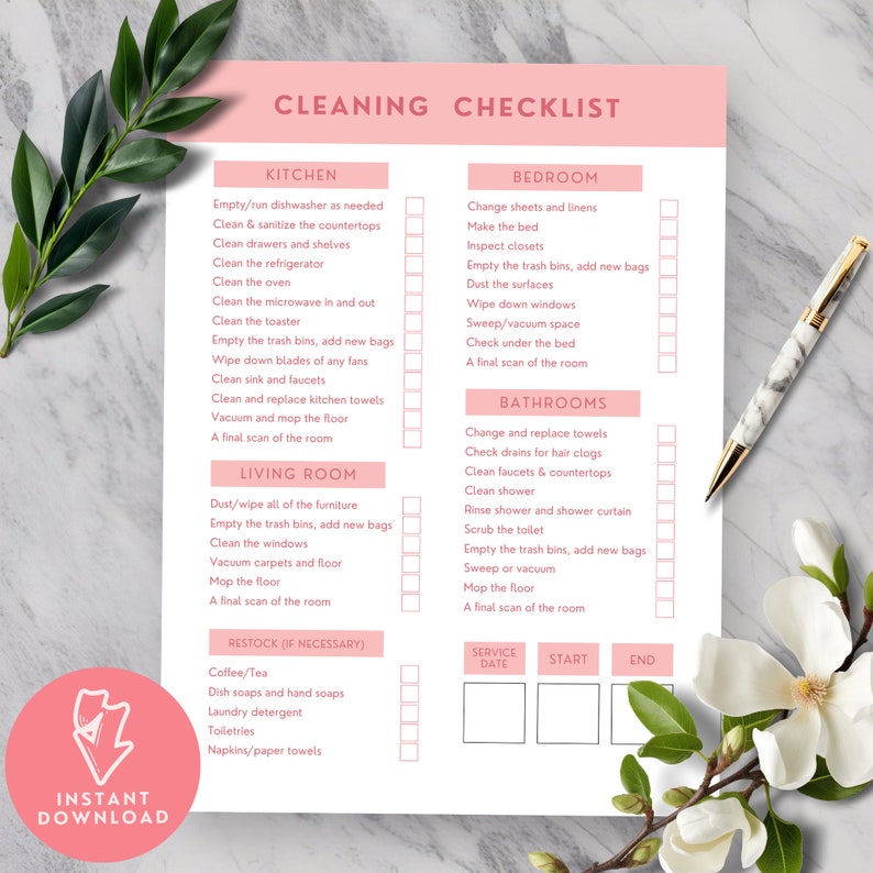 Printable Air Bnb Cleaning Checklist INSTANT DOWNLOAD Air Bnb Cleaning ...