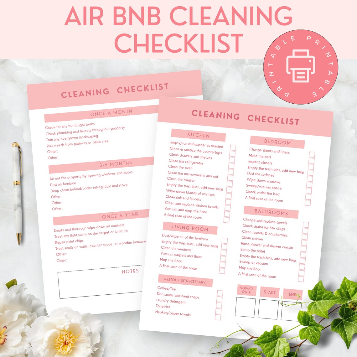Printable Air Bnb Cleaning Checklist INSTANT DOWNLOAD Air Bnb Cleaning ...