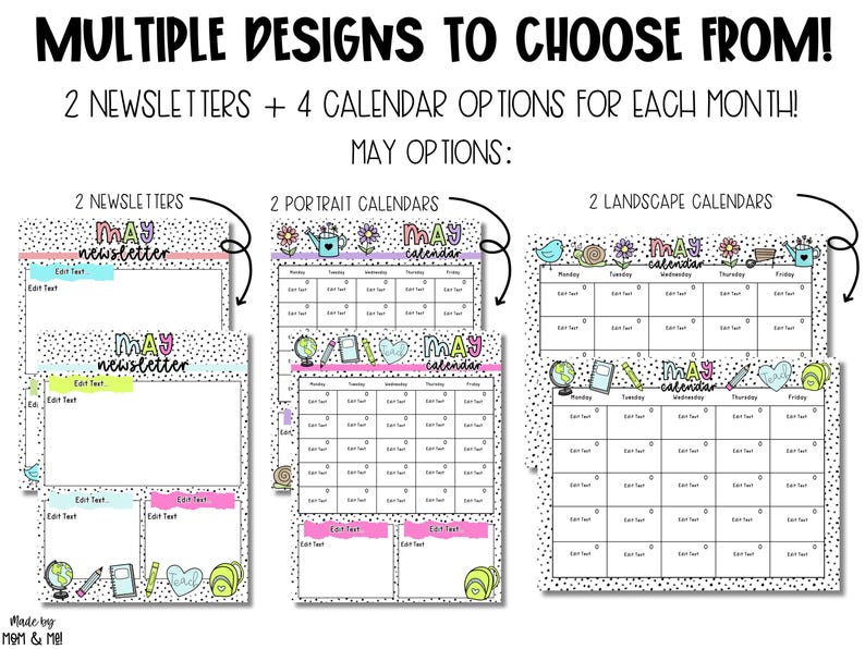 Newsletter Templates and Monthly Calendars for Spring, Classroom Bundle ...