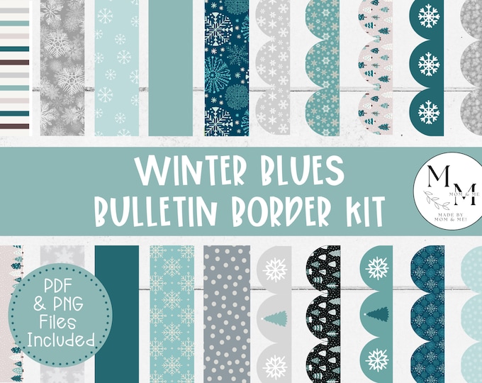 Winter - Navy and White - Snow - January Bulletin Board Borders - Etsy