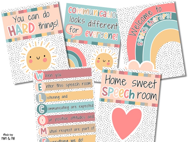 Speech Therapy Bulletin Board Posters, SLP Therapy Office Decor, Boho ...