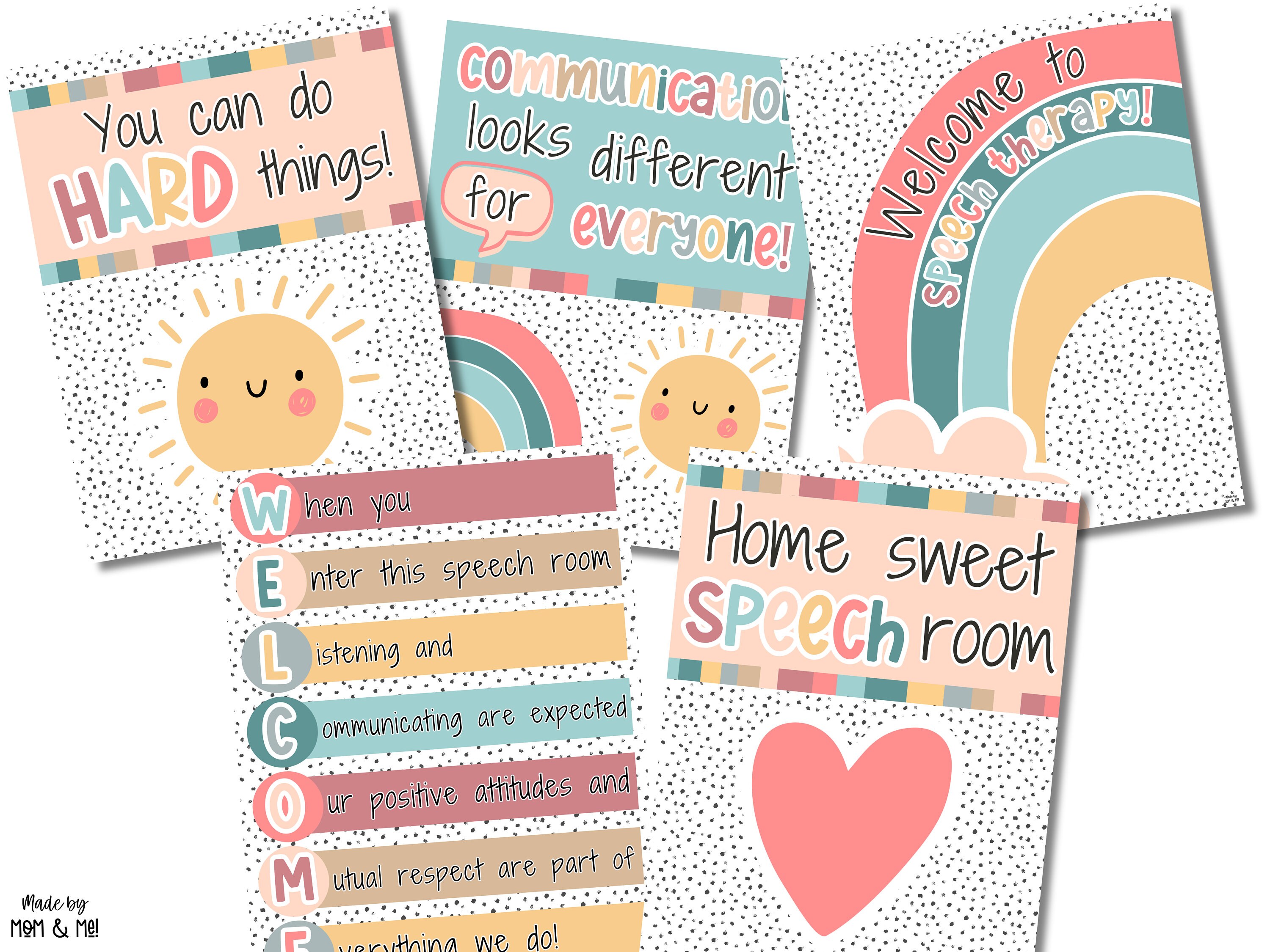 Speech Therapy Bulletin Board Posters, SLP Therapy Office Decor, Boho ...