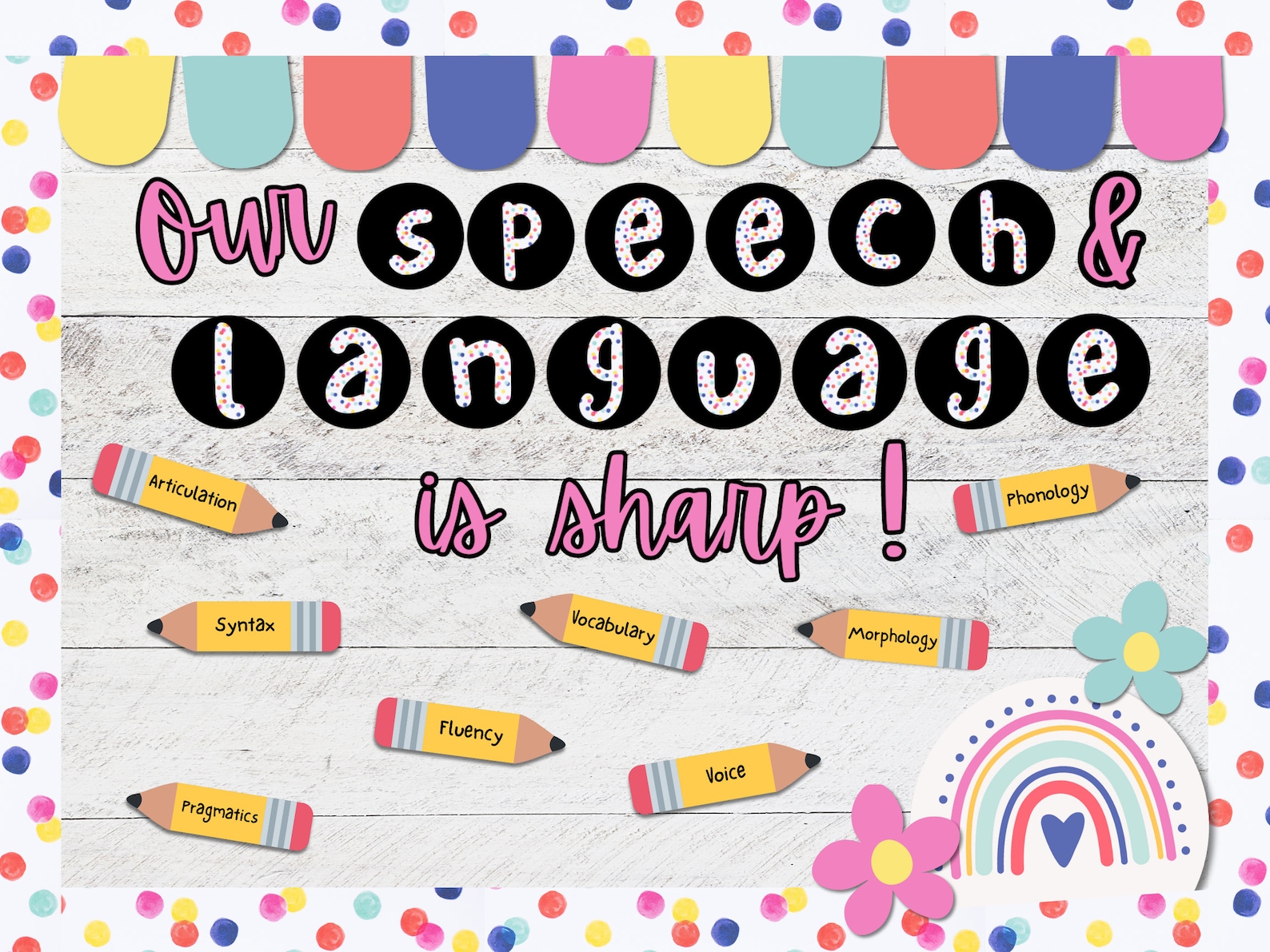 Speech Therapy Room Decor, Bulletin Board Kit, Boho Rainbows, Speech is ...