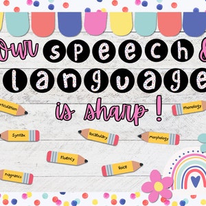 Speech Therapy Room Decor, Bulletin Board Kit, Boho Rainbows, Speech is ...