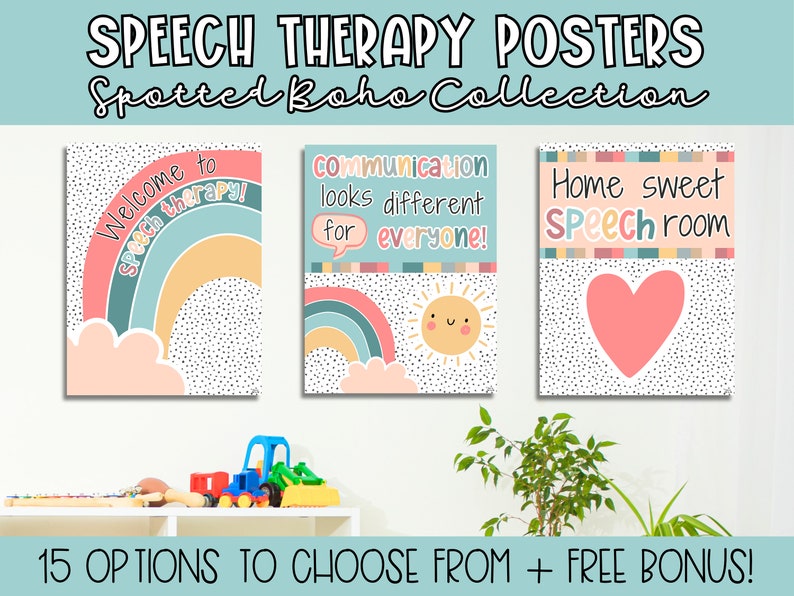 SLP Therapy Office Decor, Speech Therapy Posters, Boho Rainbow ...