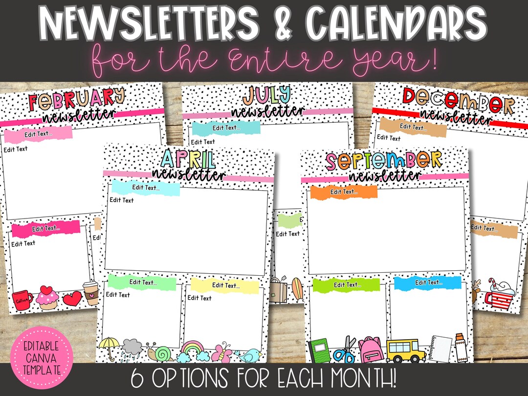 Newsletter Template and Monthly Calendars for the Entire Year ...