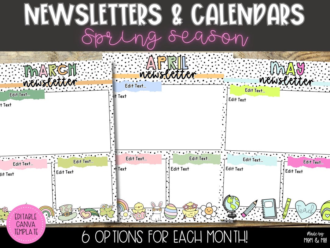 Newsletter Templates and Monthly Calendars for Spring, Classroom Bundle ...