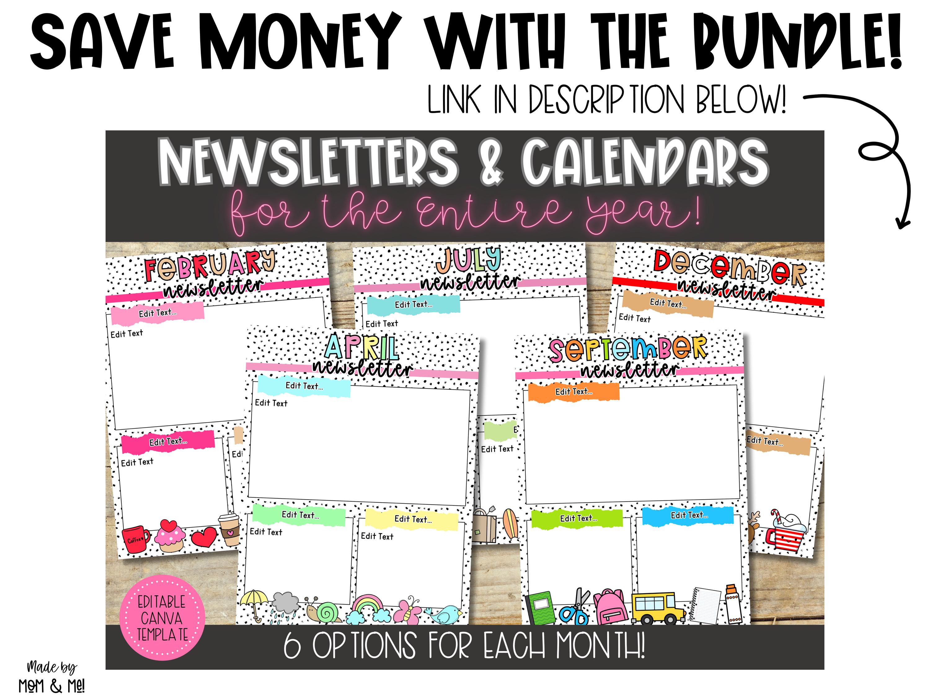 Newsletter Templates and Monthly Calendars for Summer, Classroom Bundle ...