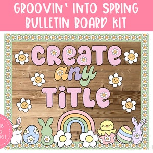 Spring Bulletin Board, Groovy Easter Bulletin Board, Retro Easter Decor ...