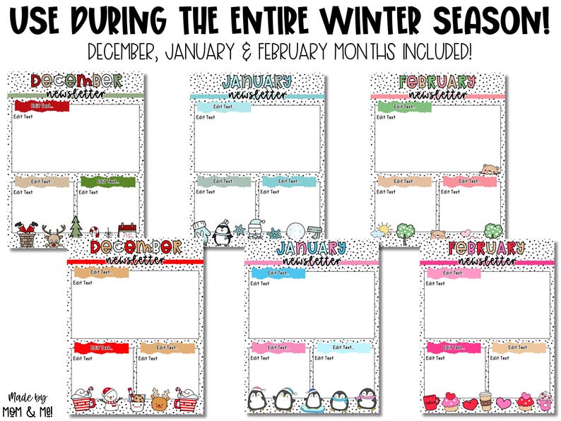 Newsletter Templates and Monthly Calendars for Winter, Classroom Bundle ...