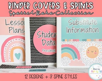 Boho Rainbow Editable Binder Covers With Spines - Etsy