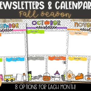 Newsletter Templates and Monthly Calendars for Fall, Classroom Bundle ...