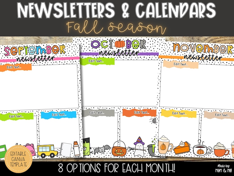 Newsletter Templates and Monthly Calendars for Fall, Classroom Bundle ...