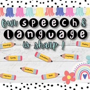 Speech Therapy Room Decor, Bulletin Board Kit, Boho Rainbows, Speech is ...