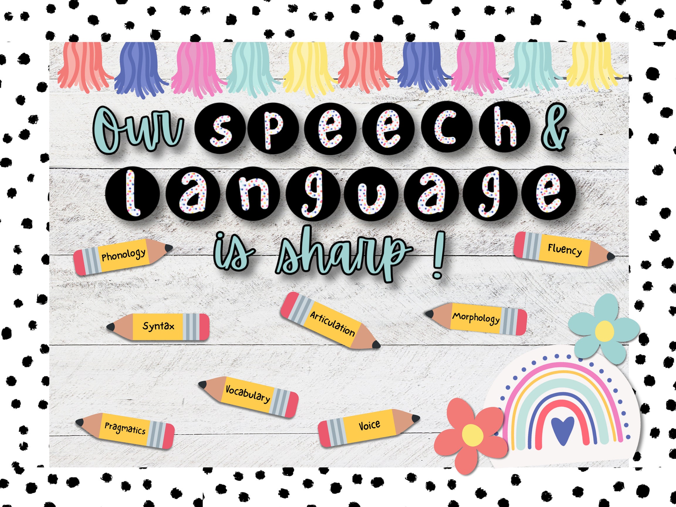 Speech Therapy Room Decor, Bulletin Board Kit, Boho Rainbows, Speech is ...