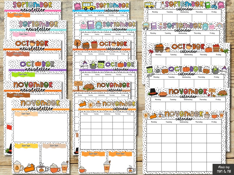 Newsletter Templates and Monthly Calendars for Fall, Classroom Bundle ...