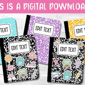 Editable Classroom Labels or Name Tags for School: Composition Notebook ...