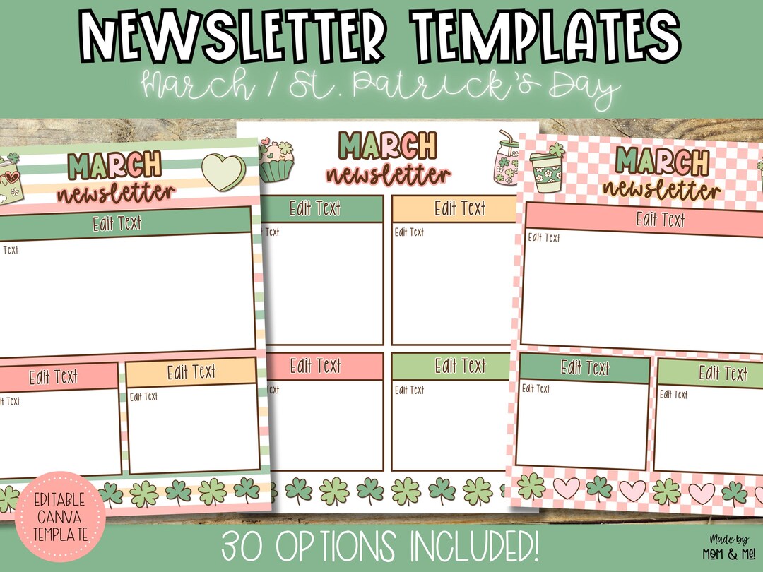 March Editable Newsletter Canva Templates, Spring Classroom Decor, St ...