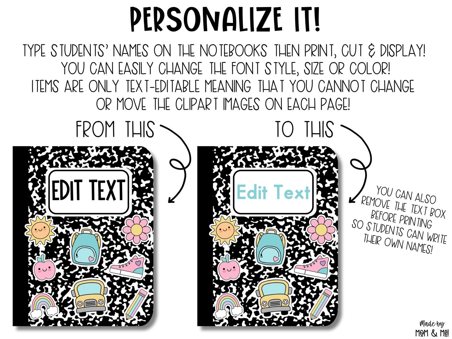 Editable Classroom Labels or Name Tags for School: Composition Notebook ...