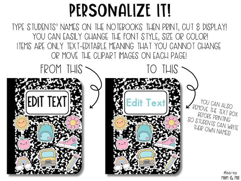 Editable Classroom Labels or Name Tags for School: Composition Notebook ...