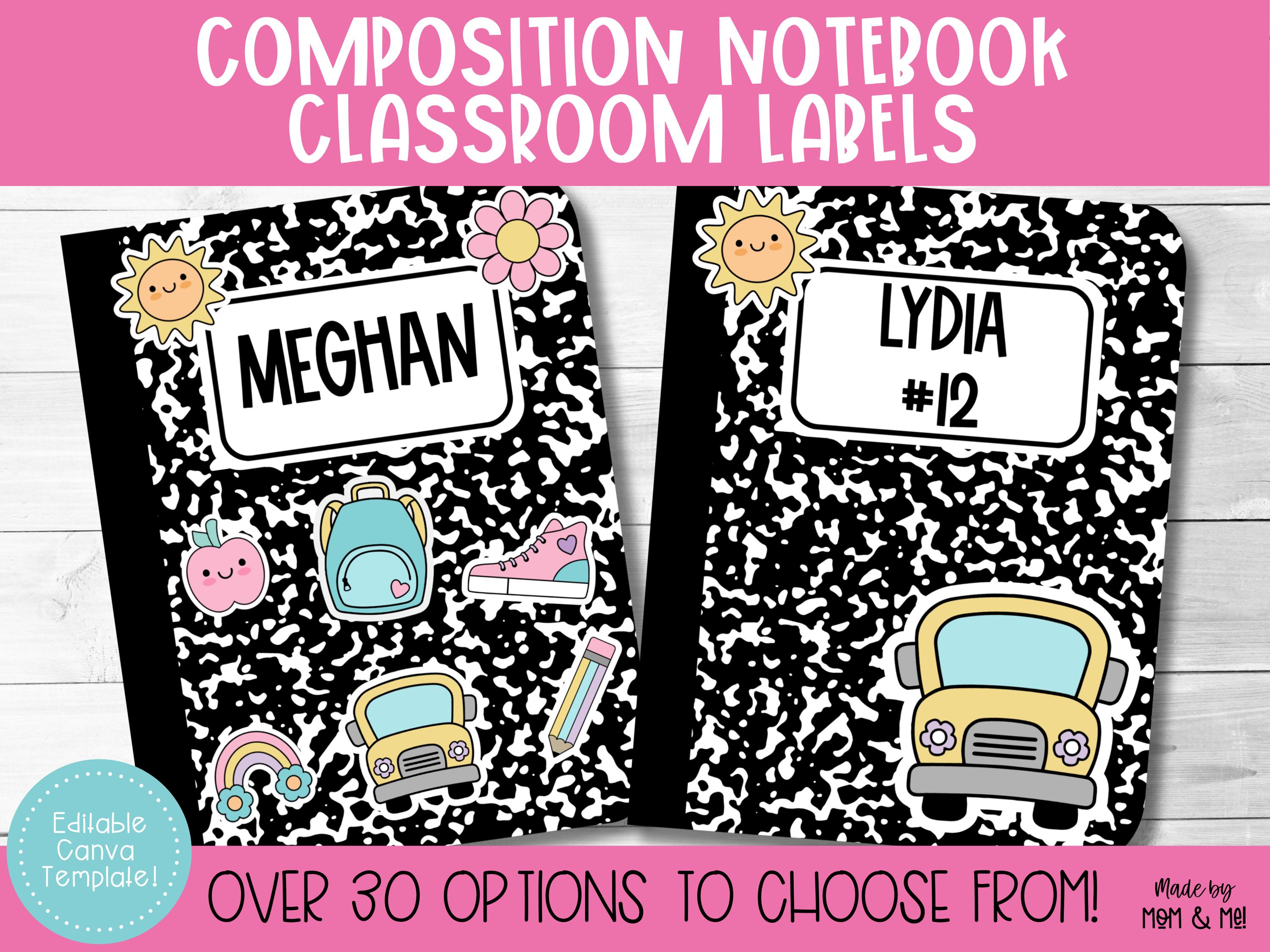 Editable Classroom Labels or Name Tags for School: Composition Notebook ...