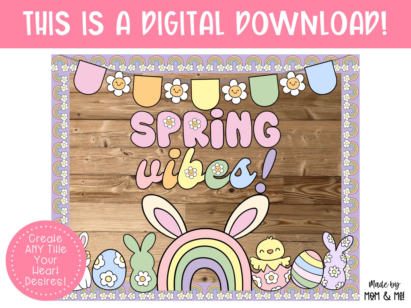 Spring Bulletin Board, Groovy Easter Bulletin Board, Retro Easter Decor ...