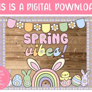 Spring Bulletin Board, Groovy Easter Bulletin Board, Retro Easter Decor ...