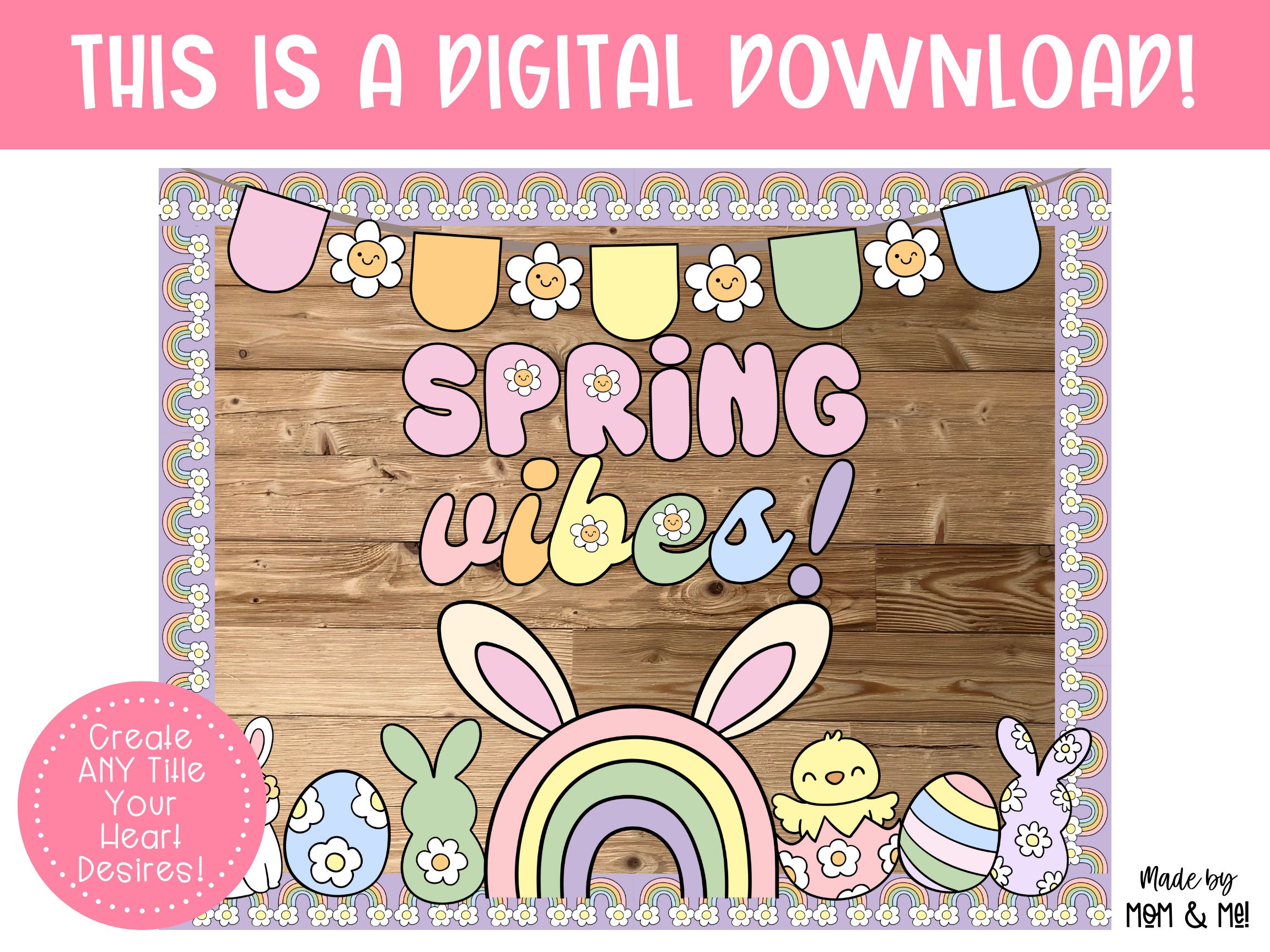 Spring Bulletin Board, Groovy Easter Bulletin Board, Retro Easter Decor ...