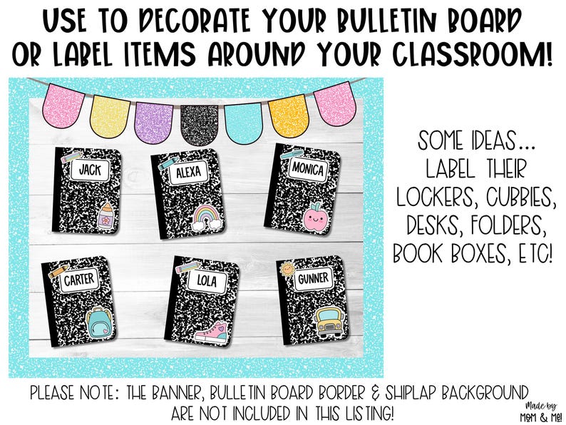 Editable Classroom Labels or Name Tags for School: Composition Notebook ...