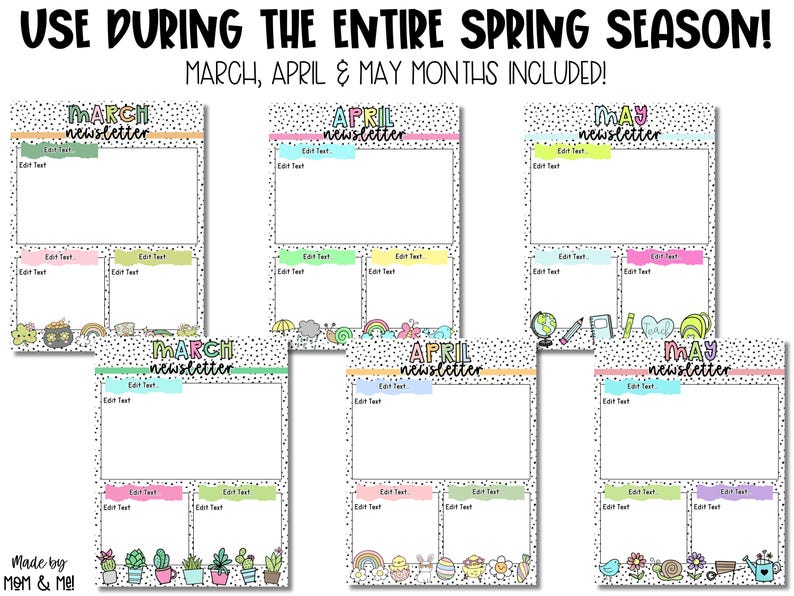 Newsletter Templates and Monthly Calendars for Spring, Classroom Bundle ...