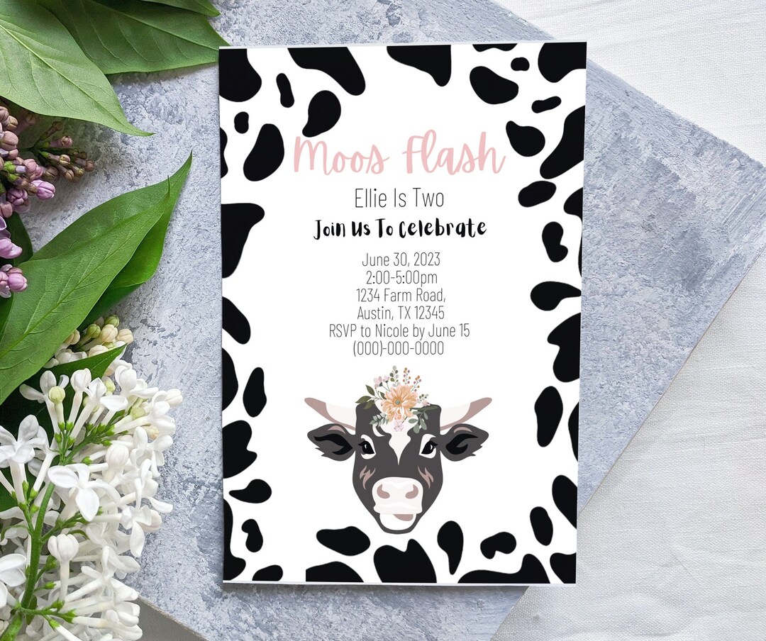 Cow Theme Birthday Invitation, Farm Theme Birthday Party Invite, Boy or ...
