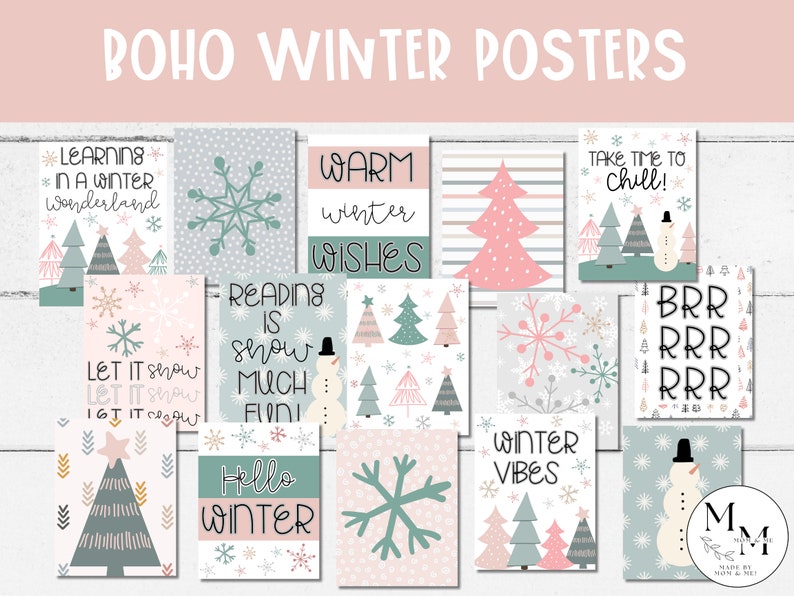 Winter Bulletin Board Kit, January Bulletin Board, Boho Classroom Decor ...